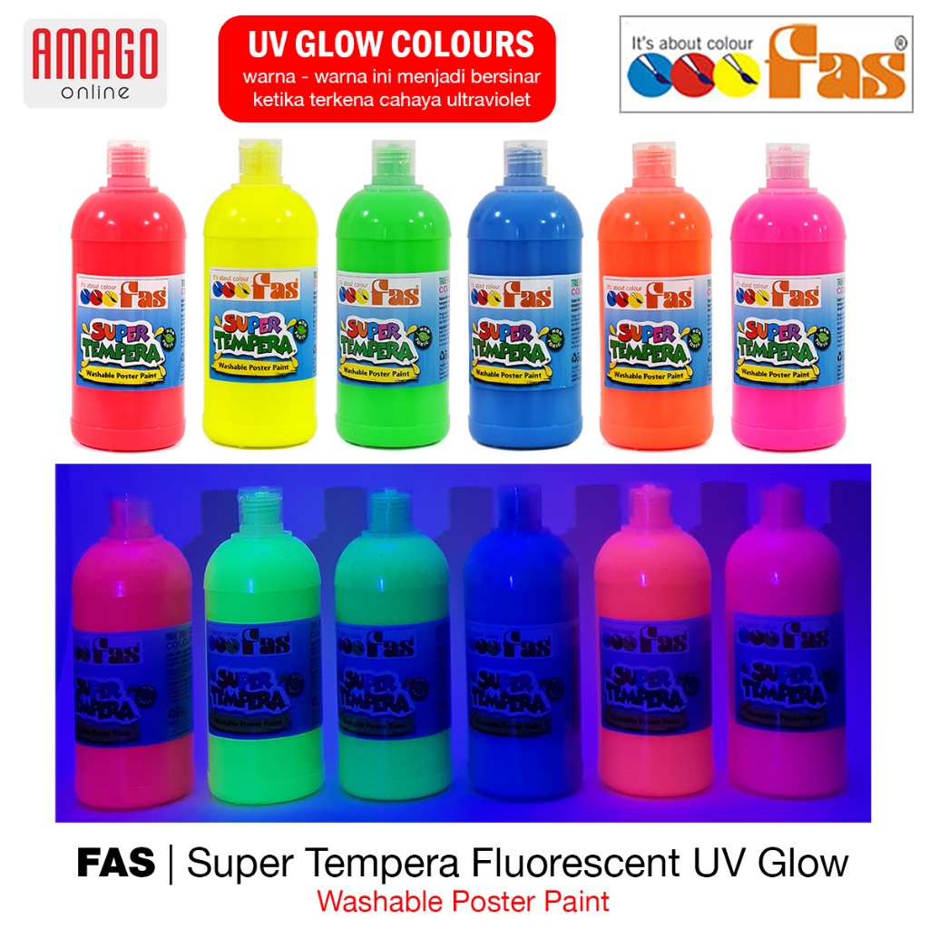 Jual Cat Poster Lukis FAS Super Tempera Fluorescent UV Glow Paint - 500 ml - Harga Satuan ...