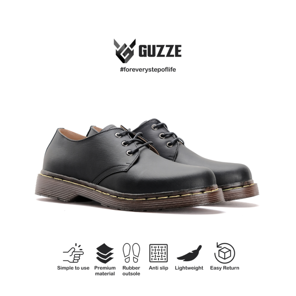 Jual Sepatu Low Boots Pria Casual Kulit Asli Guzze Collins Hitam ...