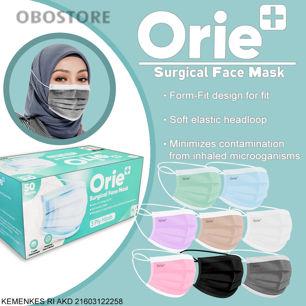 Jual Masker Headloop 3ply Orie+ Hijab Medis isi 50 pcs | Shopee Indonesia