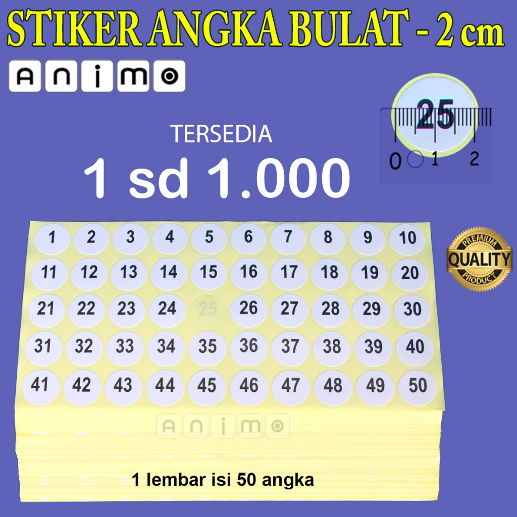 Jual LABEL - STIKER ANGKA BULAT 2 CM - ROUND NUMBER STICKERS 2 CM ...
