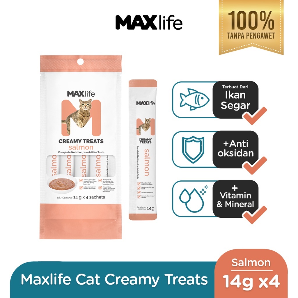 Jual Maxlife Creamy Treats Salmon 14 gr x 4 Sachet - Snack/Treat ...