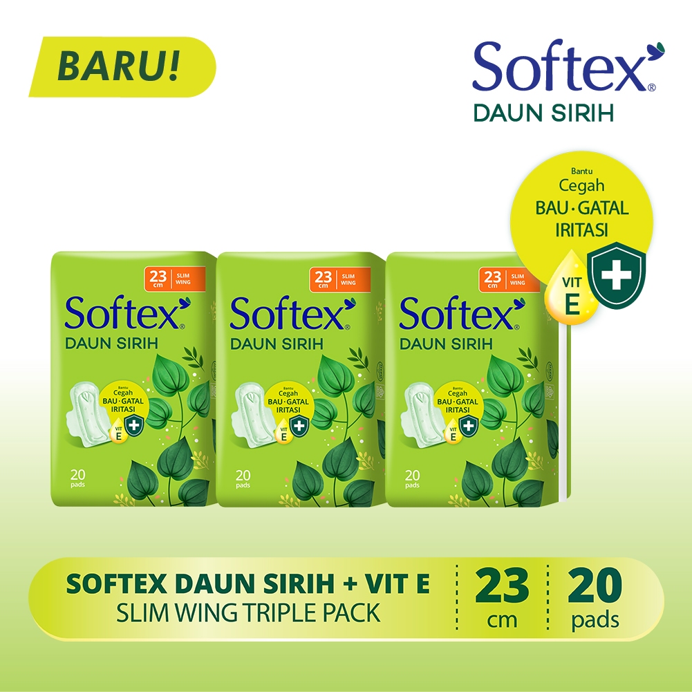 Jual Softex Daun Sirih + Vitamin E 23cm 20s x 3 Pack - Pembalut Daun ...