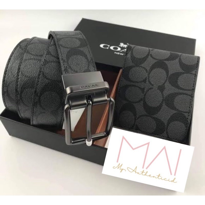 Jual [ORIGINAL 100%] Coach Men Gift Set Belt and Wallet In Signature ...