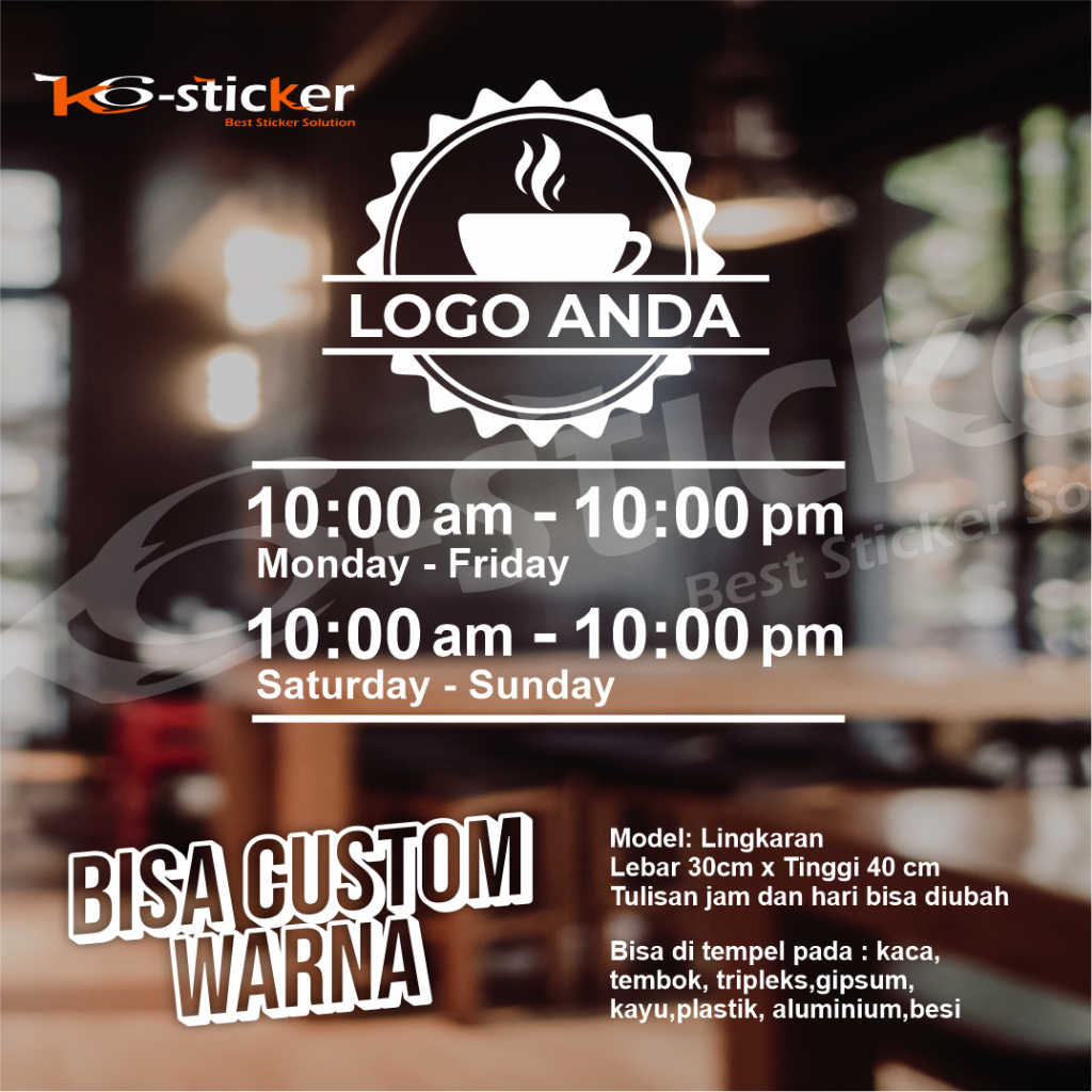 Jual Stiker Kaca Sticker Dinding Cafe Open Hour Jadwal Buka Tutup ...