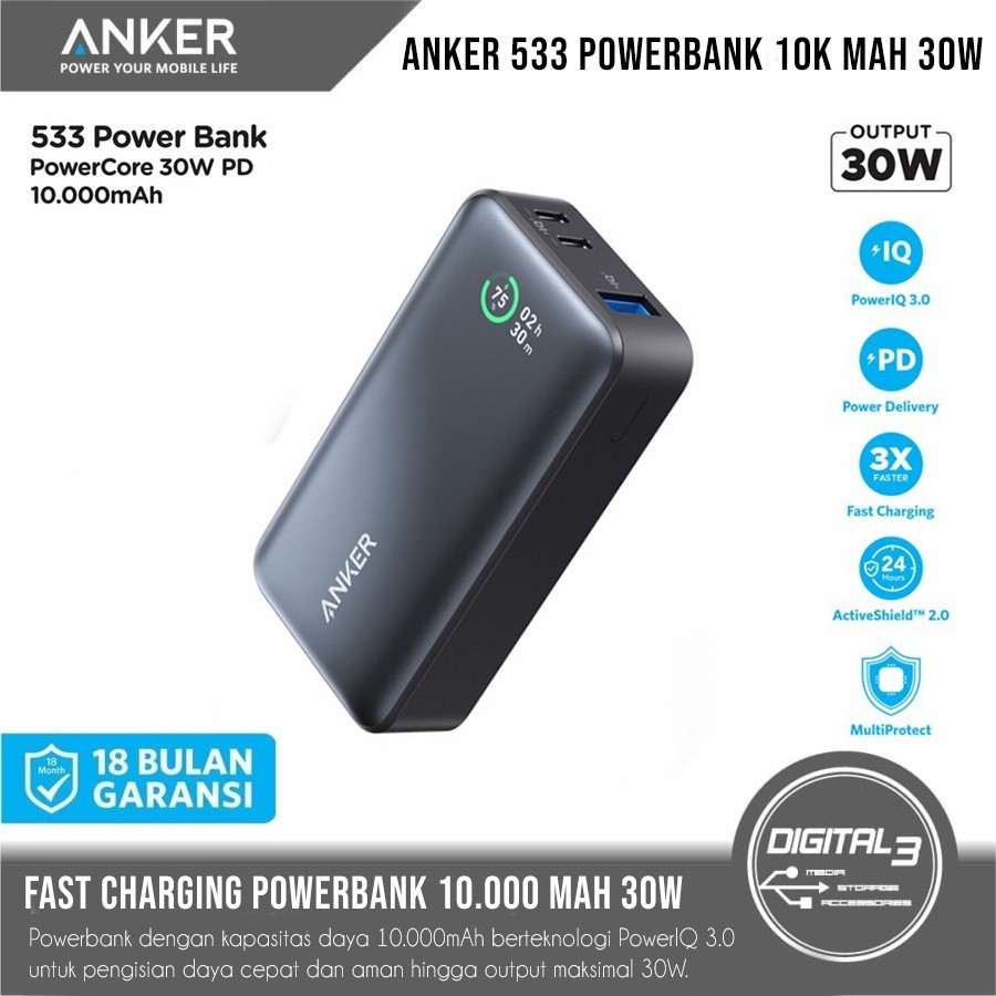 Jual Anker Powercore 533 10000mah Pd 30w Powerbank Pb Usb A C A1256