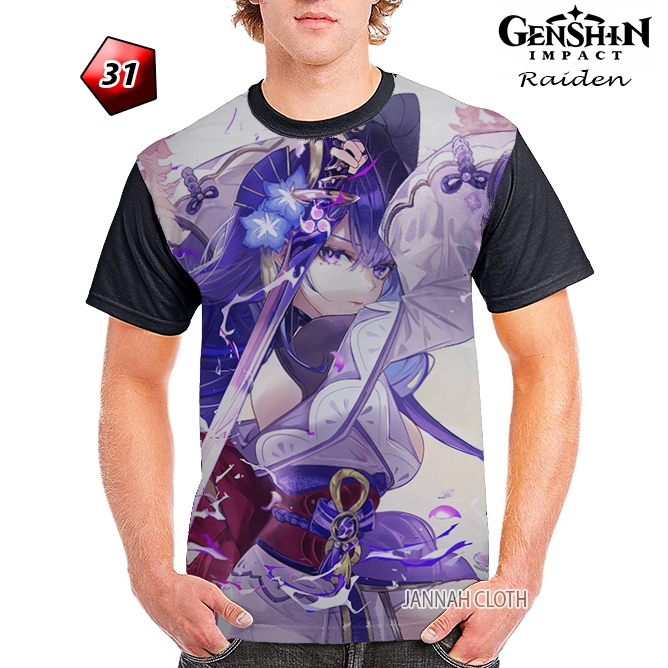 Jual Genshin Impact Raiden Shogun Holds A Sword Game T-shirt Code GI-31 ...