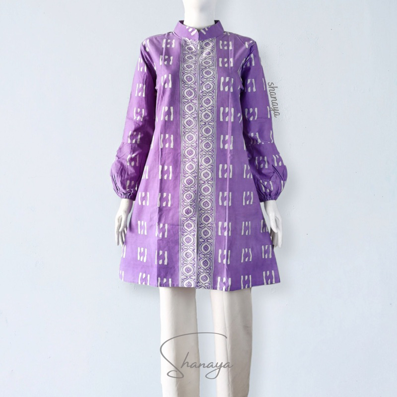 Jual Shanaya Baju batik wanita Tunik Lengan balon Sage green Zipper ...
