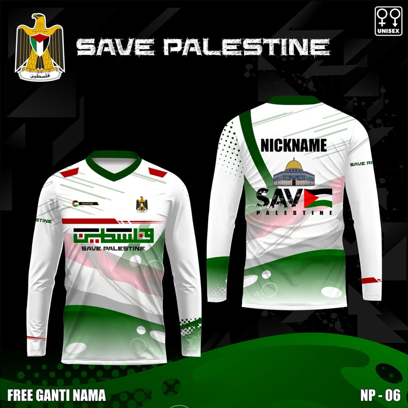 Jual baju save palestina kaos jersey islami new gaza lengan panjang ...