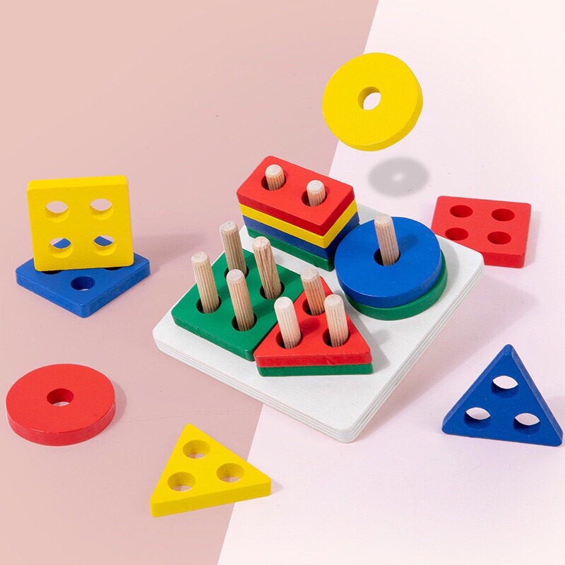 Jual Mainan Edukasi Matching Shape Belajar Bentuk Menara Geometri Pilar ...