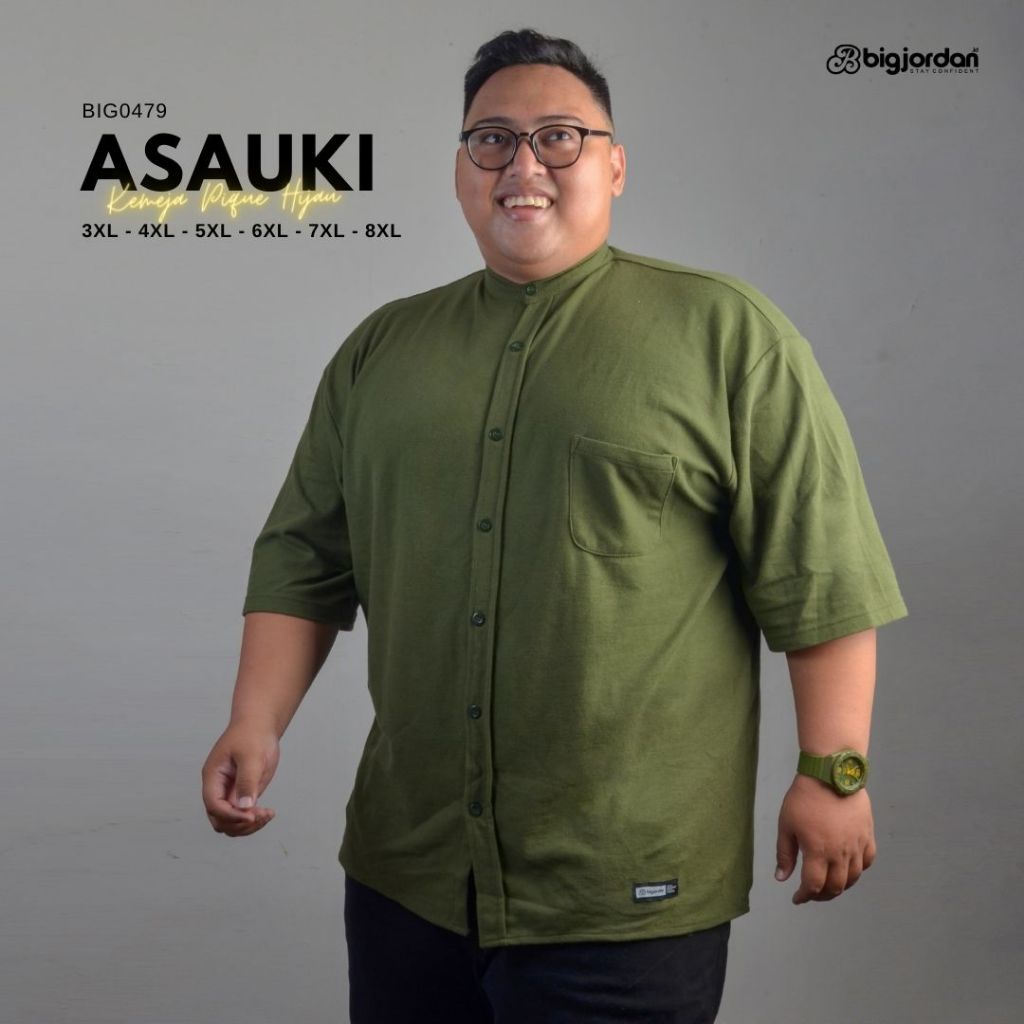 Jual ASAUKI OLIVE - kemeja pique big size XXXXXL XXXXL XXXL XXL kemeja pique jumbo pria ukuran ...