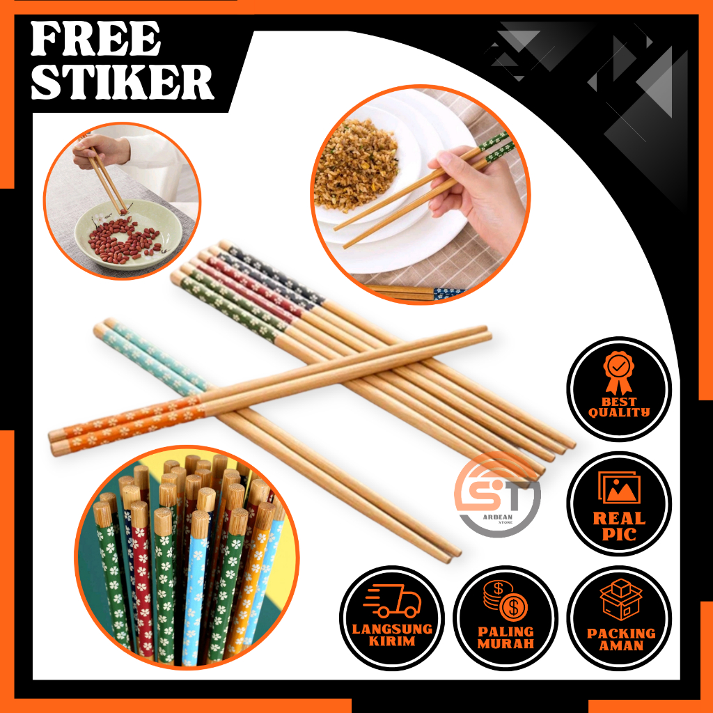 Jual 1PASANG Sumpit Kayu Motif Bunga Tebal Halus Alat Makan Chopstick ...