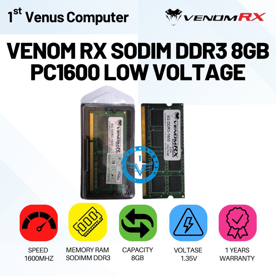 Jual MEMORY LAPTOP VENOM RX SODIM DDR3 8GB PC1600 LOW VOLTAGE / MEM22 ...
