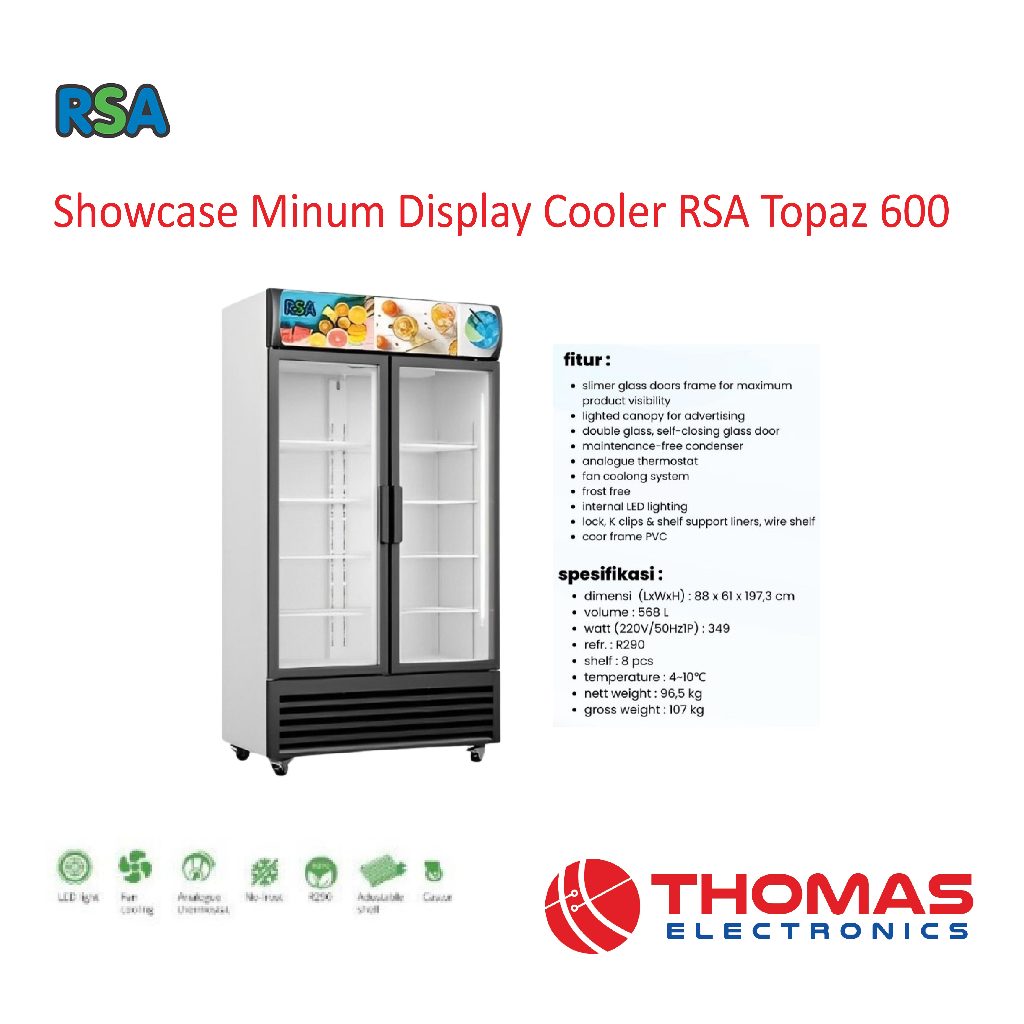 Jual Showcase Display Cooler RSA Topaz 600 685 L 2 Pintu Garansi Resmi ...