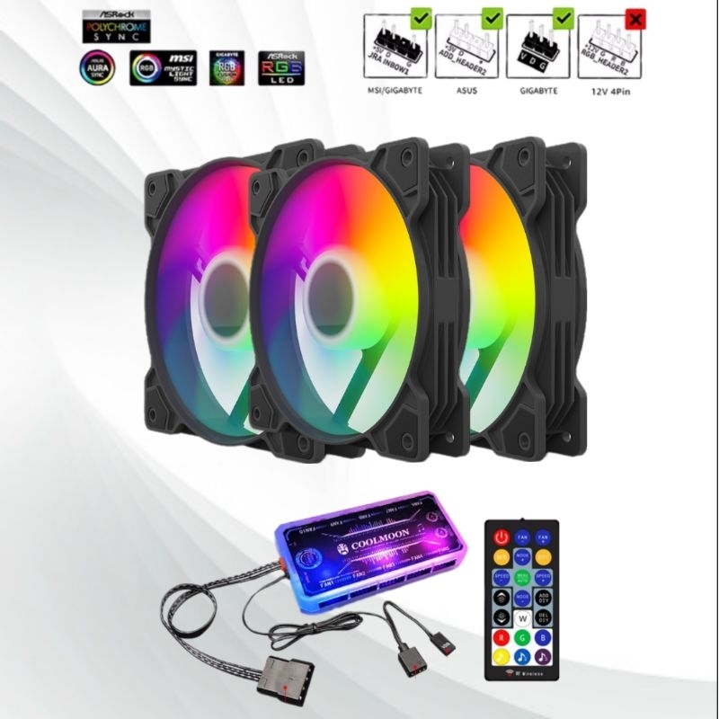Jual FAN ARGB Fan 12cm and COOLMOON Controller Music (Motherboard Sync ...