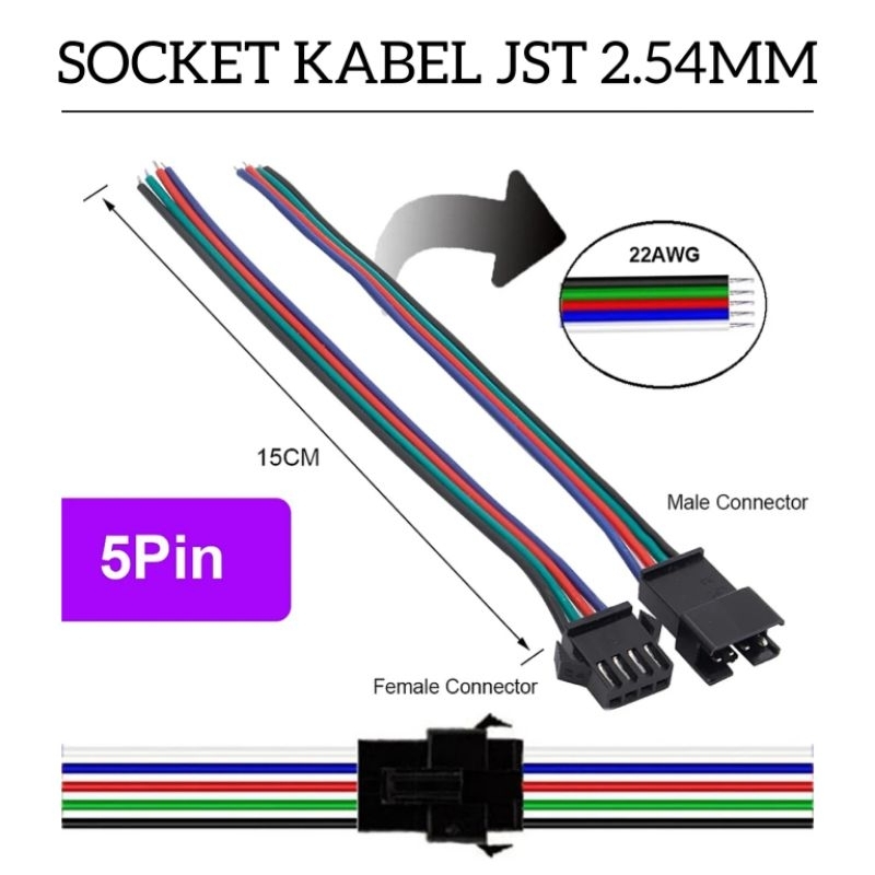 Jual Socket Kabel JST 5 Pin 2.54mm Konektor Clip SM5 EL Connector Plug | Shopee Indonesia