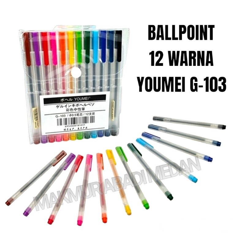 Jual Pulpen Gel 12 Warna Youmei G-103 0.5mm/Ballpoint 12 Warna/Pulpen ...