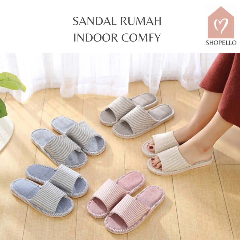 Jual Shopello Sandal Kamar Rumah Anti Slip Sandal Garis Comfy Modis ...