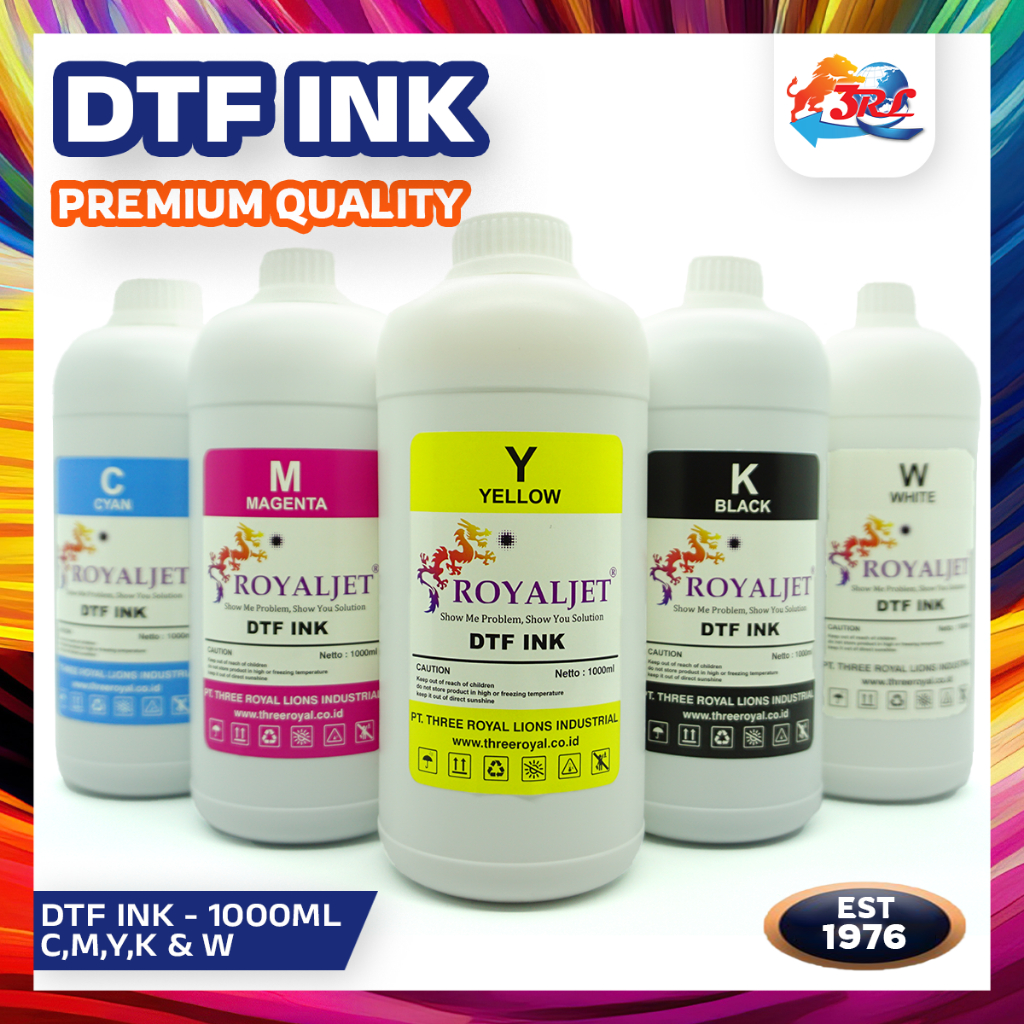 Jual Tinta DTF Ink Royaljet Premium Quality - CMYKW - 1000ML / 1L | Shopee Indonesia