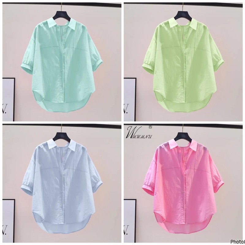 Jual KEMEJA POPLIN KANCING MODEL LENGAN 3/4 / KEMEJA TRENDY KOREA 8179 ...