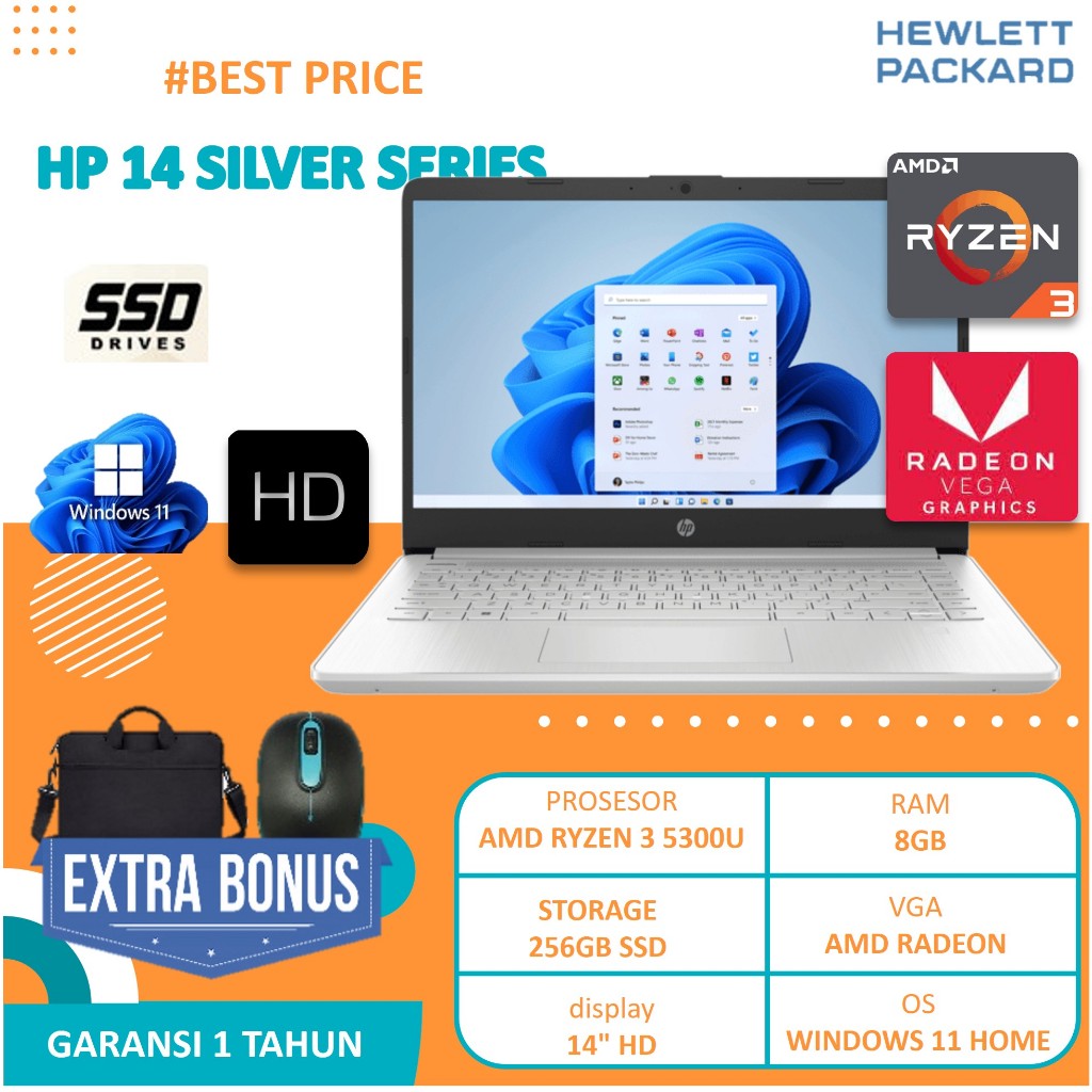 Jual LAPTOP HP 14 AMD RYZEN 3 RADEON GRAPHICS SSD BLACK SILVER FQ1074HR ...