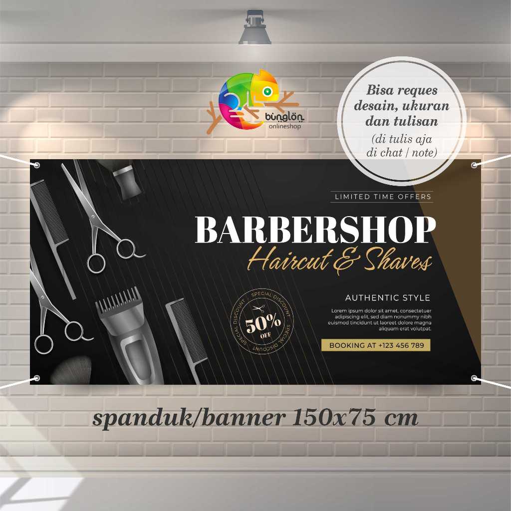Jual Spanduk Banner Pangkas Rambut Barbershop Simple Custom Tulisan ...