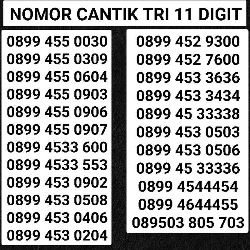 Jual Kartu perdana tri nomor cantik kartu tri 3 three 11 digit | Shopee ...