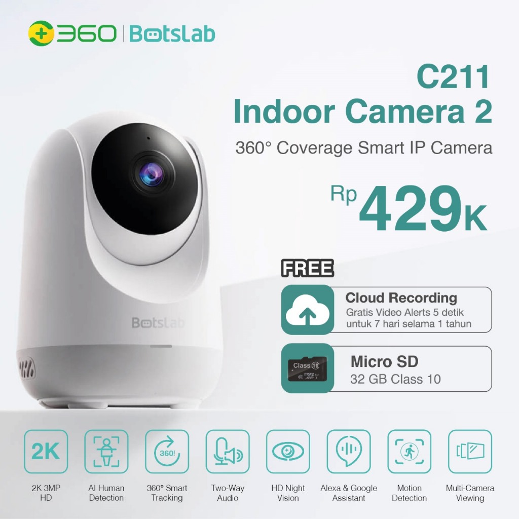 Jual 360 Botslab C211 Smart IP Camera CCTV Wifi PTZ 2K 3MP FHD | Shopee Indonesia