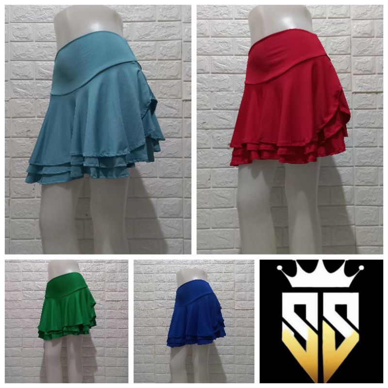 Jual Rok Susun 3 Oval Spandek Balon || Rok Mini Flowy || Rok Senam ...