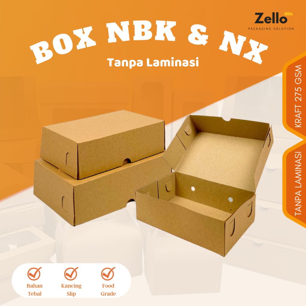 Jual Box NBK NX Kemasan Snack Kotak Nasi Kraft 19.5x12.5x6 / 22x14x6.5 ...