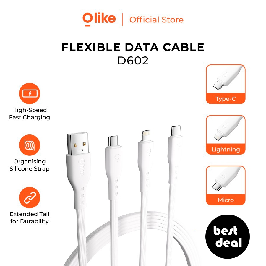Jual Olike D602 1M Kabel Data Cable Micro USB / USB-C / Lightning ...