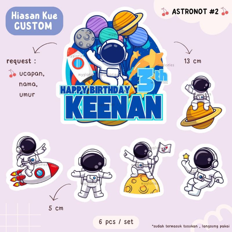 Jual [ CUSTOM NAMA UMUR ] Topper Cake ASTRONOT - Hiasan Kue Ulang Tahun ...