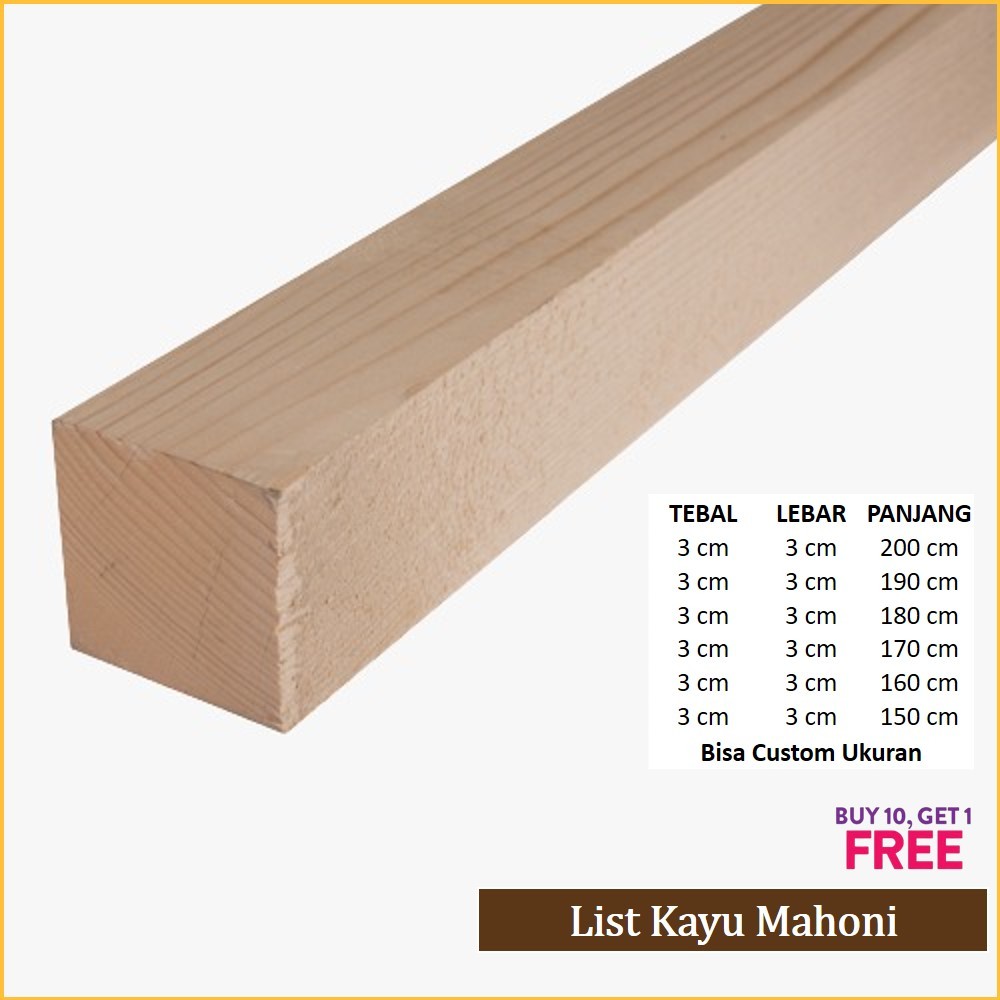 Jual List Kayu Reng Mahoni Ukuran 3x3 Panjang 110 - 200cm | Shopee ...