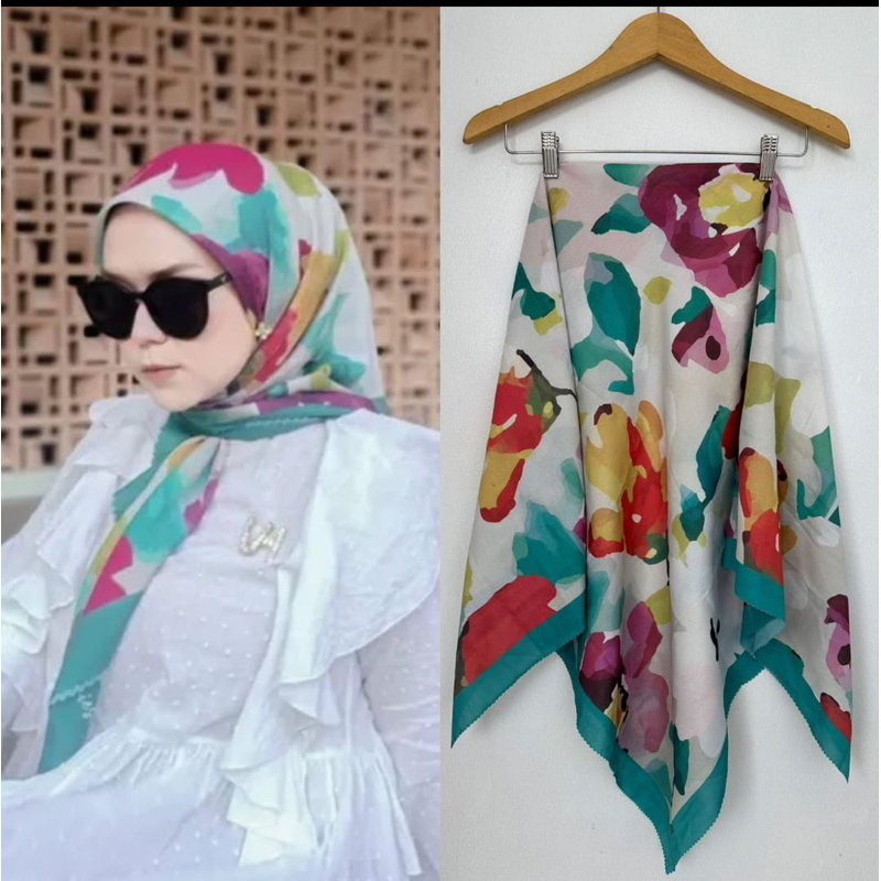 Jual Hijab Motif Baniescoop Hologram Bunga bunga/ Jilbab Segiempat Voal ...