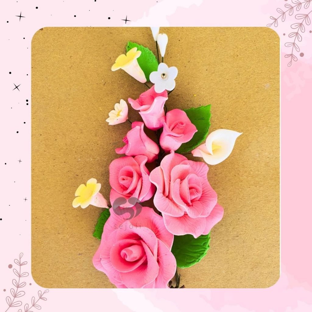 Jual Hiasan Kue / Cake Topper Bunga / Gumpaste Bunga Mawar Rangkai 6/ GPU 92 | Shopee Indonesia
