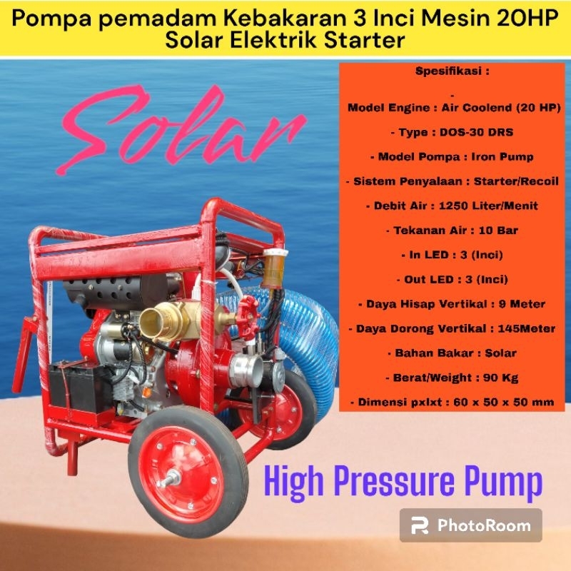 Jual POMPA PEMADAM SOLAR 3 INCHI 20HP ELEKTRIK STARTER SIAP PAKAI ...