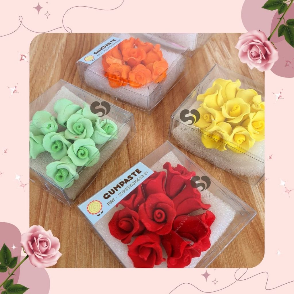 Jual Hiasan Kue / Cake Topper Bunga / Gumpaste Bunga Mawar Isi 9 Tanpa Tusuk & Tusuk | Shopee ...
