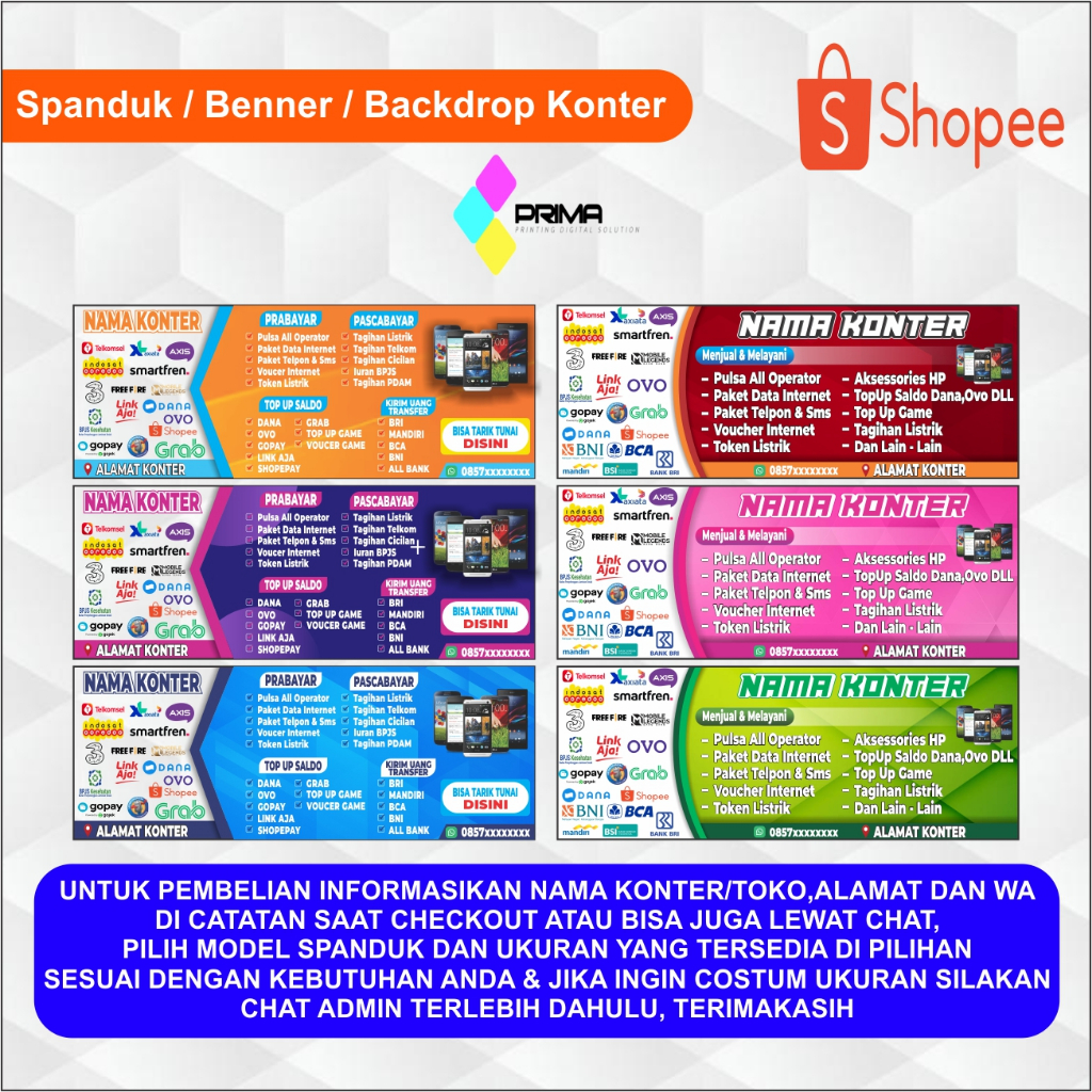 Jual SPANDUK BENNER KONTER PULSA/HIASAN KONTER PULSA/PERLENGKAPAN KONTER PULSA | Shopee Indonesia