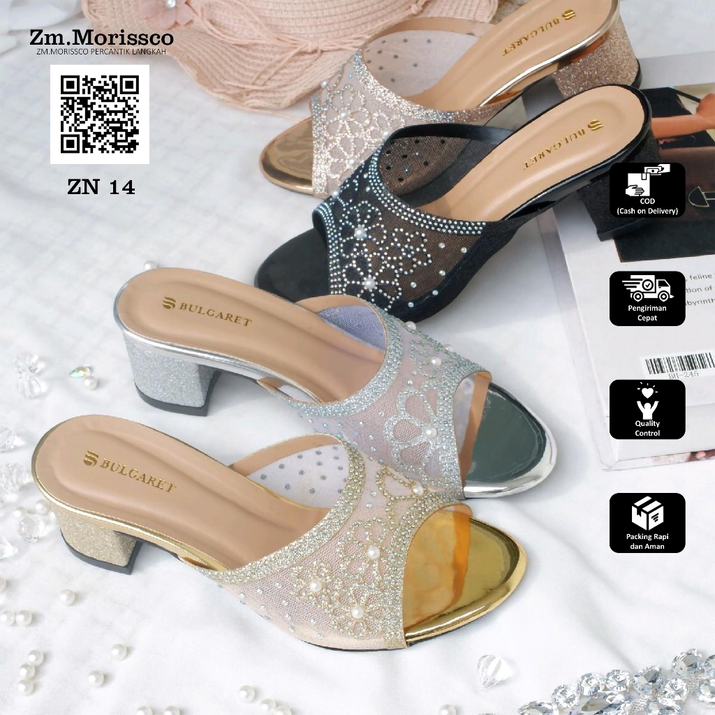 Jual heels pesta cantik motif bunga manis kode ZN14 tinggi 5cm Tinggi ...