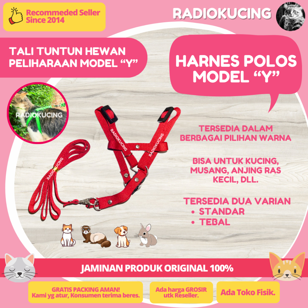 Jual MODEL Y - Body Harness (Herness/Rompi Tali Tuntun) Polos Kucing ...