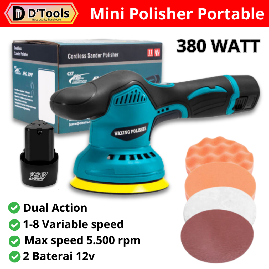 Jual VODA Mesin Poles Mobil Portable 5 Inch 2 Baterai 12 Volt Polisher ...