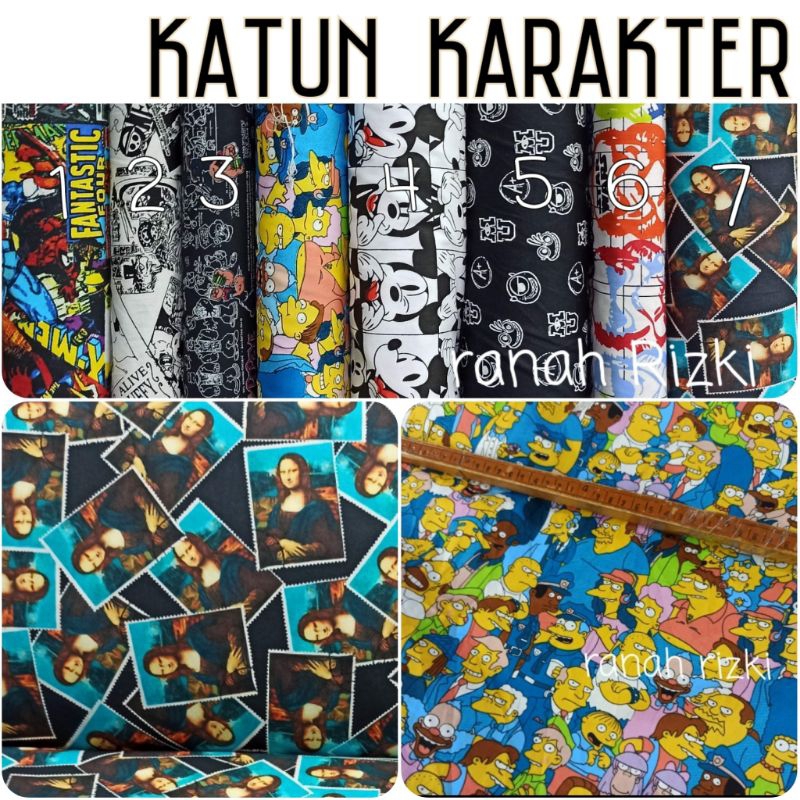 Jual Kain katun motif karakter & bintang kk100 / bahan katun film komik ...