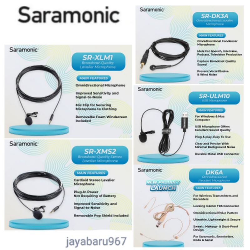 Jual Saramonic SR ULM10,SR-XLM1,SR-XMS2,SR-DK3A,DK6A USB MICROPHONE LAVALIER BROADCAST QUALITY ...