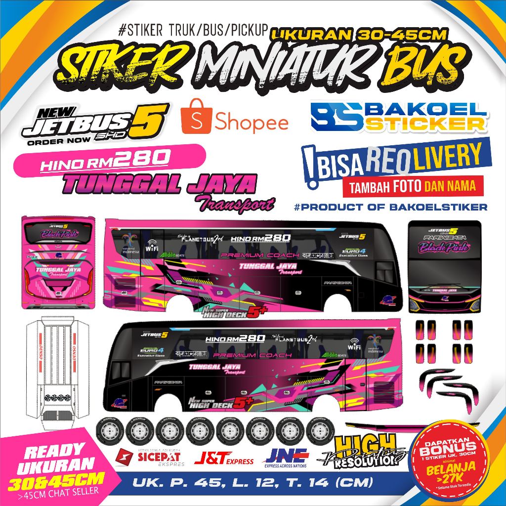 Jual STIKER MINIATUR BUS TUNGGAL JAYA JETBUS 5 NEW UK. 30-45CM | Shopee ...