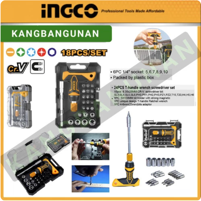 Jual 24-Pcs T-Handle Wrench Screwdriver Set INGCO HKSDB0188 Toolkit ...
