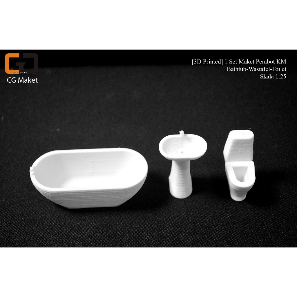 Jual [3D Printed] 1 Set Maket Perabot KM (1 Bathtub+1 Wastafel+1Toilet) Skala 1:25 | Shopee ...