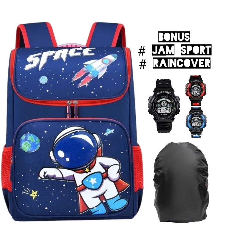 Jual Tas ransel anak sekolah SD astrnot tabung bonus jam dan raincover | Shopee Indonesia