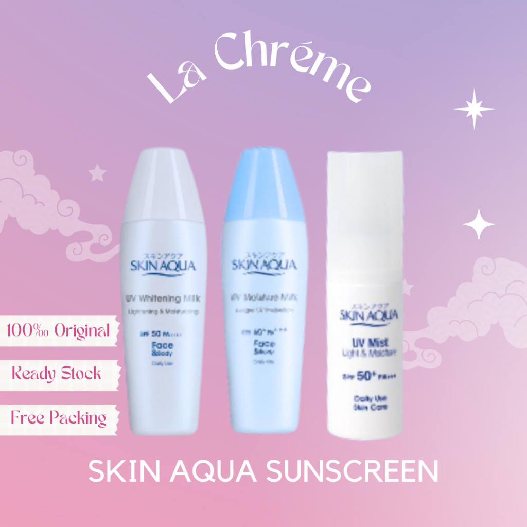 Jual SKIN AQUA Sunscreen UV Moisture Milk Biru / Whitening Milk Putih ...