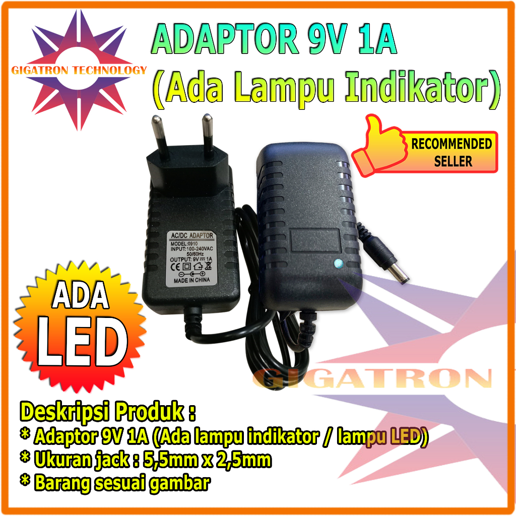 Jual Adaptor DC 9V 1A Murni Switching Adapter Power Supply Charger 9 ...