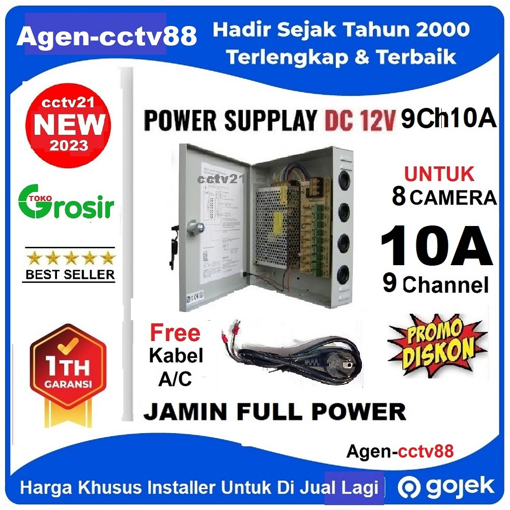 Jual Power Supply PSU Panel Box DC 12V 10A 9CH Free Kabel A/C Garansi ...