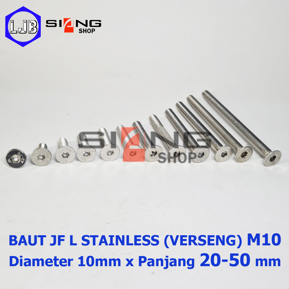 Jual Baut JF L M10 Stainless 304 THE A2-70 (Verseng) Panjang 20 sd 50 mm | Shopee Indonesia